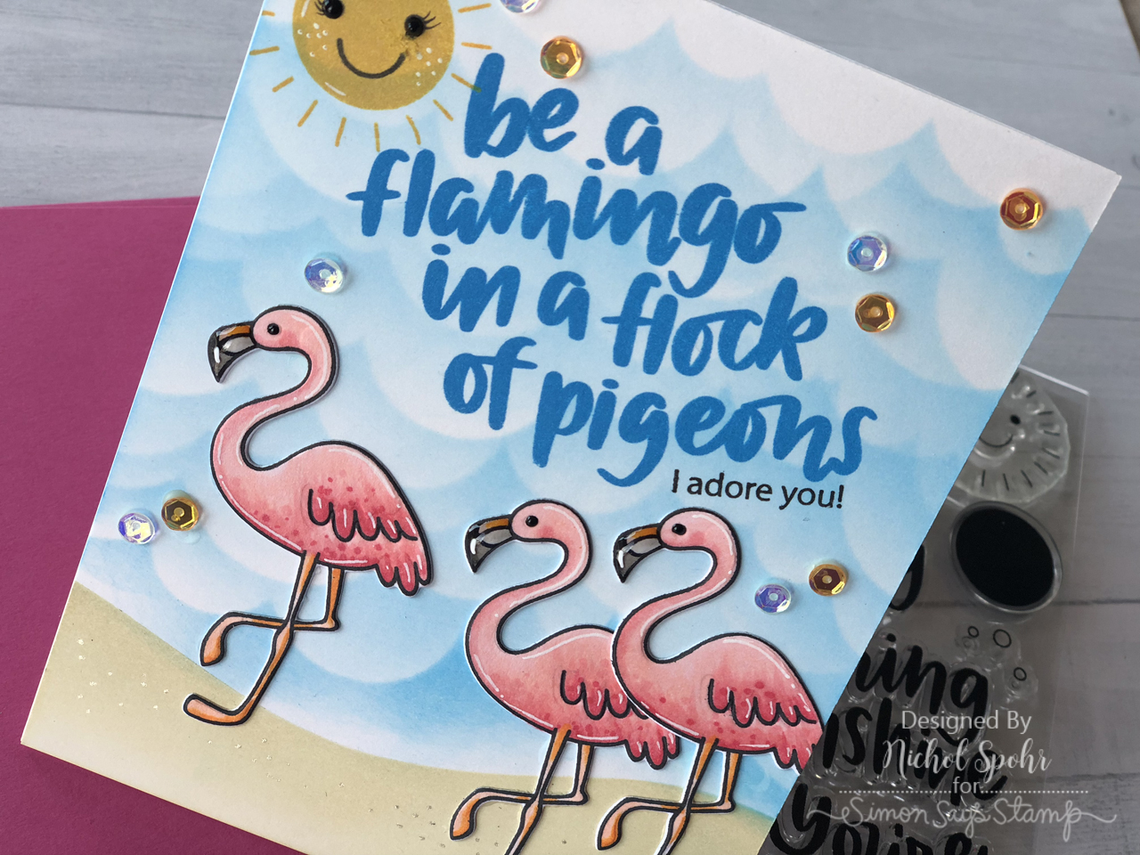 Stenciled and Layered Background Flamingo Card