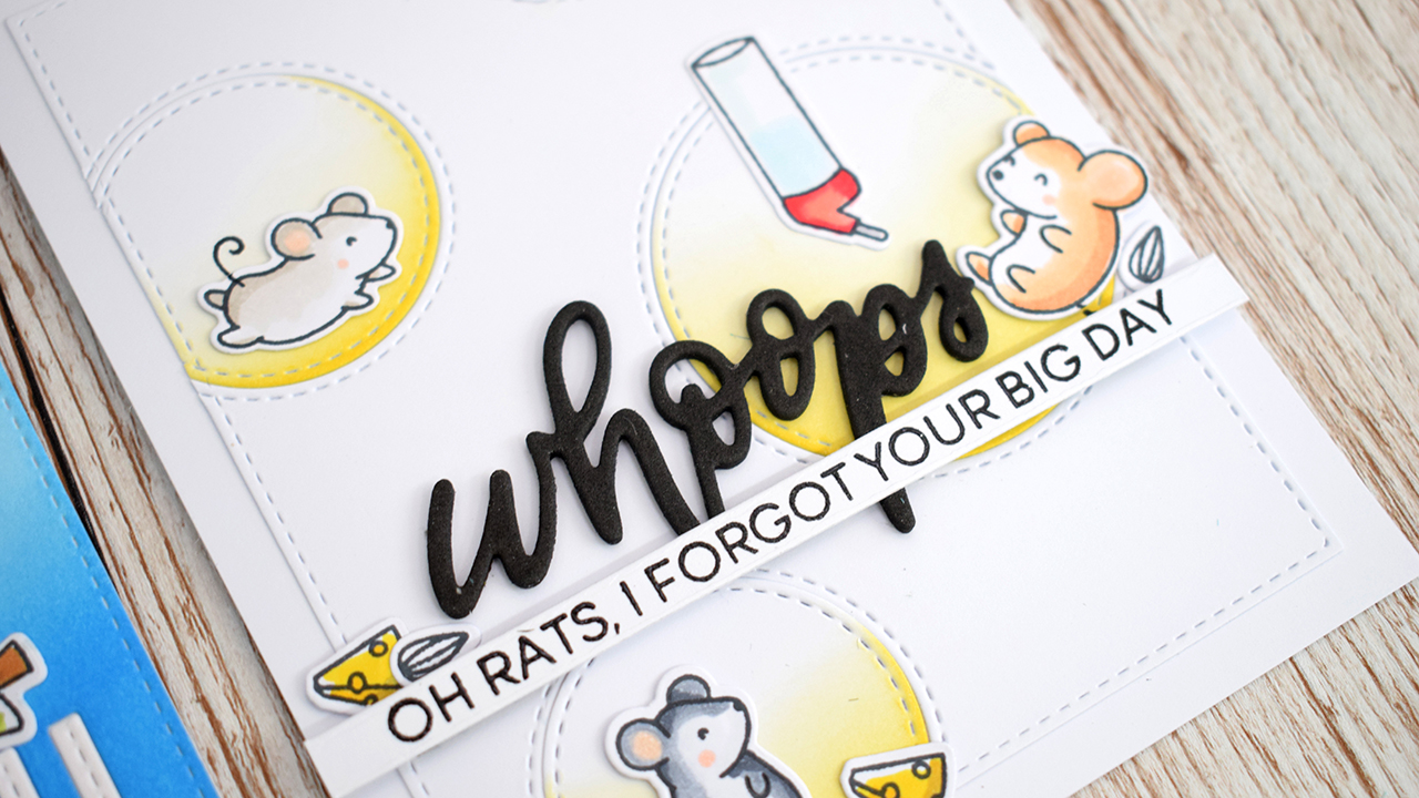 Whoops! One die, three cards