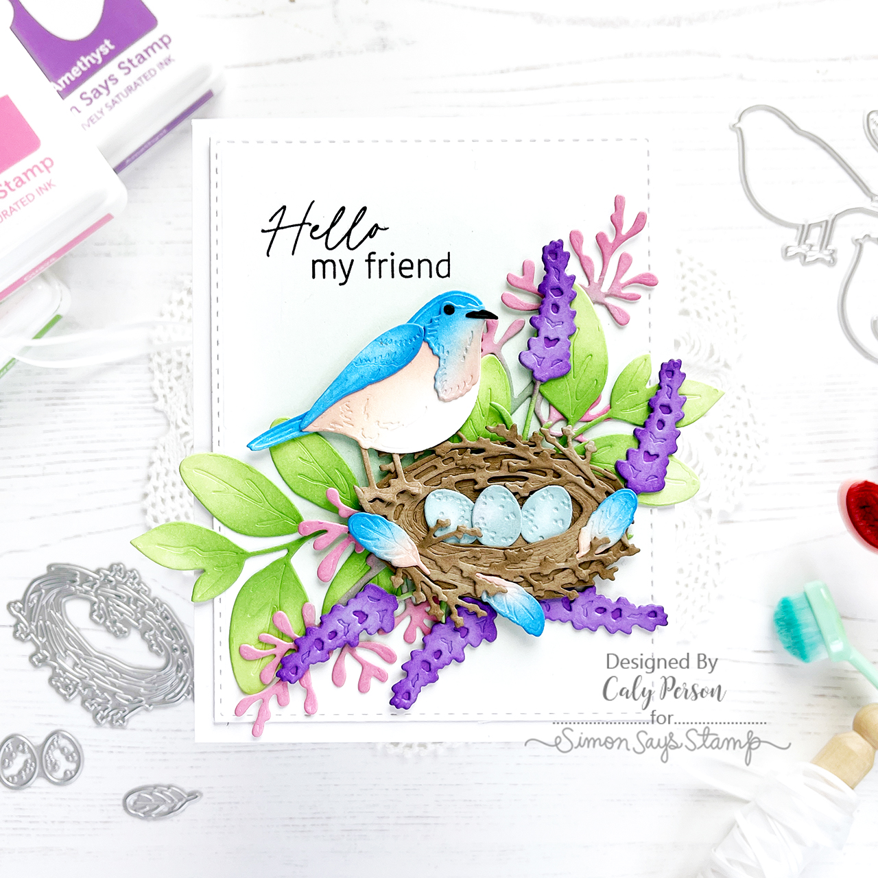 A TWEET Die Cut Design! Hello Friend Spring Bird Card: Crafty with Caly