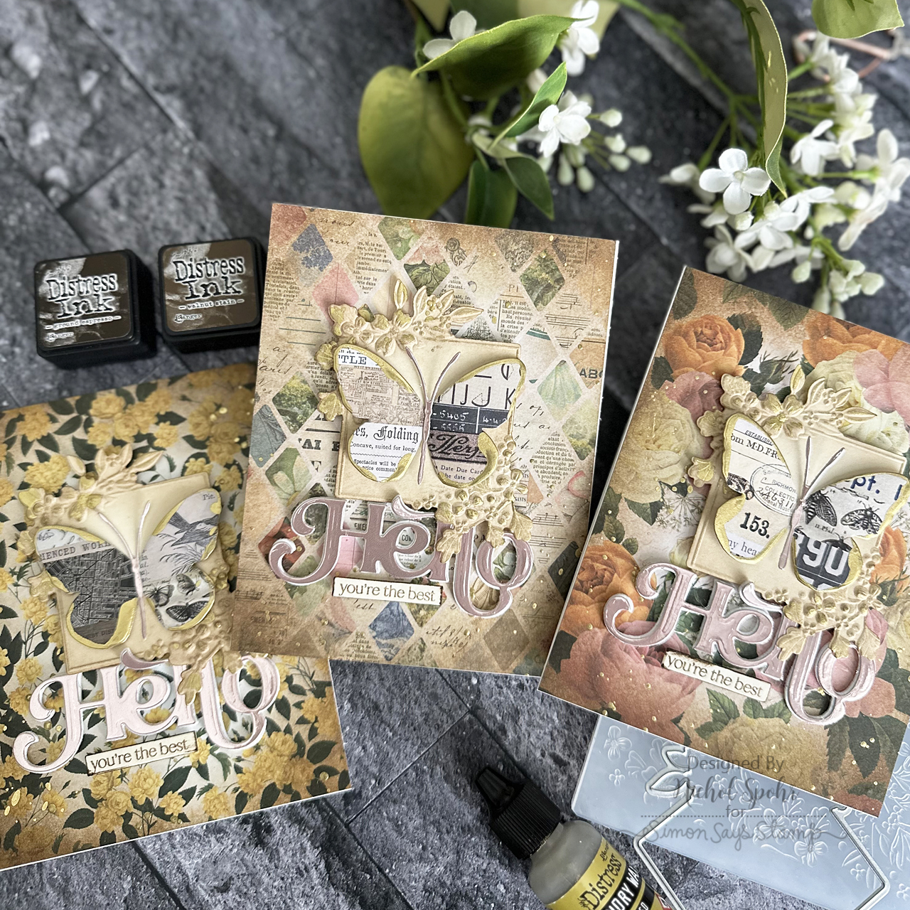 Vintage Collage Cards showcasing our July 2023 card kit!