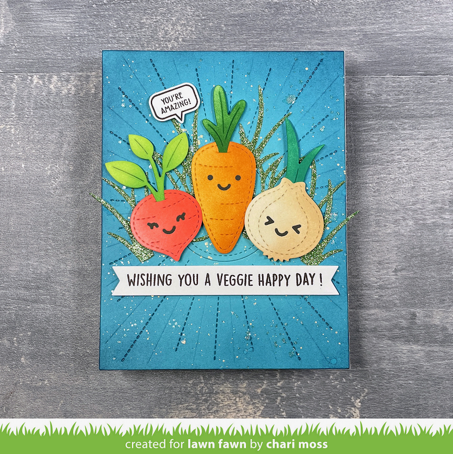 Veggie HAPPY Encouragement Card Idea featuring Lawn Fawn!