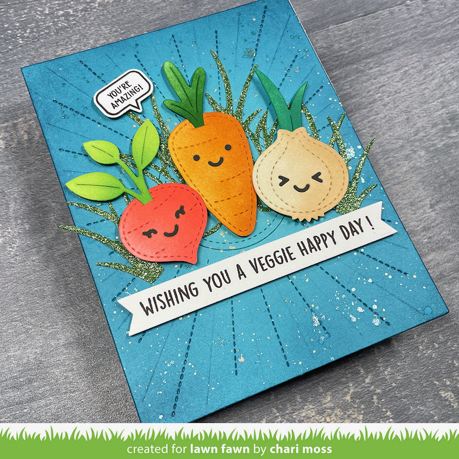 Veggie HAPPY Encouragement Card Idea featuring Lawn Fawn!