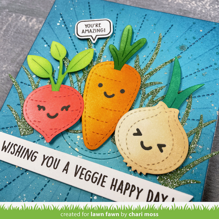 Veggie HAPPY Encouragement Card Idea featuring Lawn Fawn!
