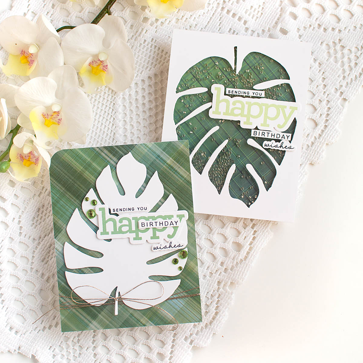 Transforming a Monstera Leaf Die Into Two Cards