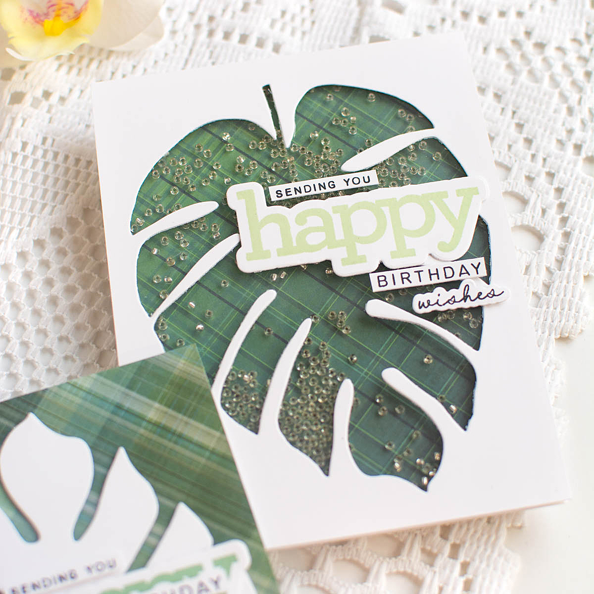Transforming a Monstera Leaf Die Into Two Cards