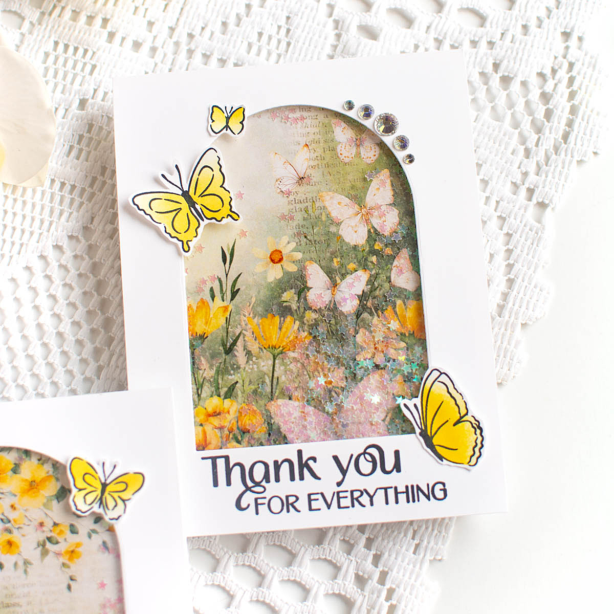 Butterfly Window Shaker Cards featuring our April 2025 Card Kit!