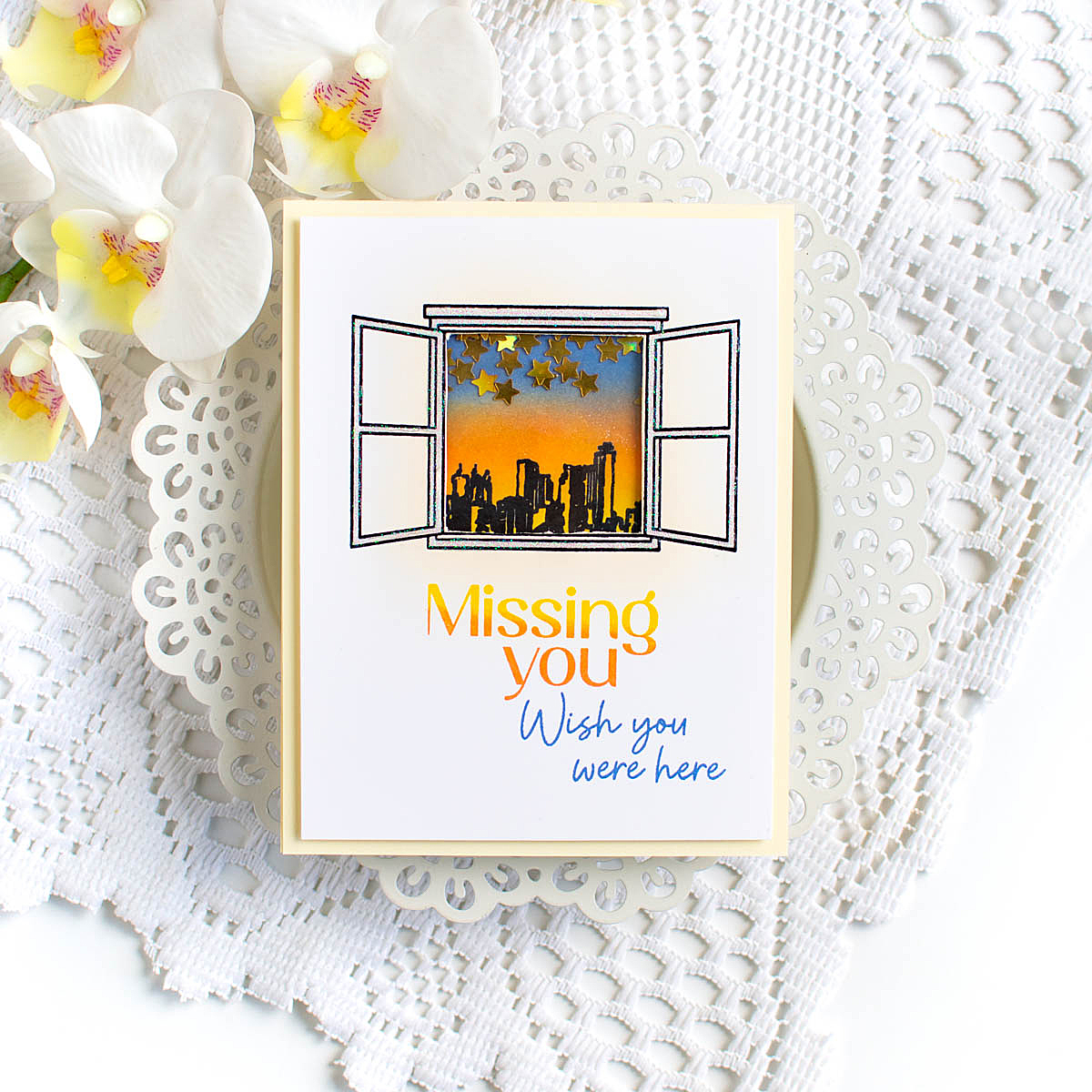 Night Scene Missing You Shaker Card featuring our July 2025 Card Kit!